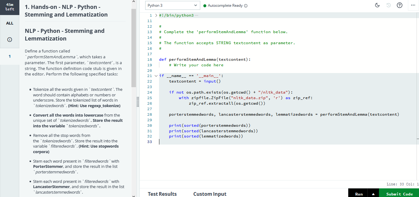 Solved 45m left Python 3 • Autocomplete Ready O 1. Hands-on | Chegg.com