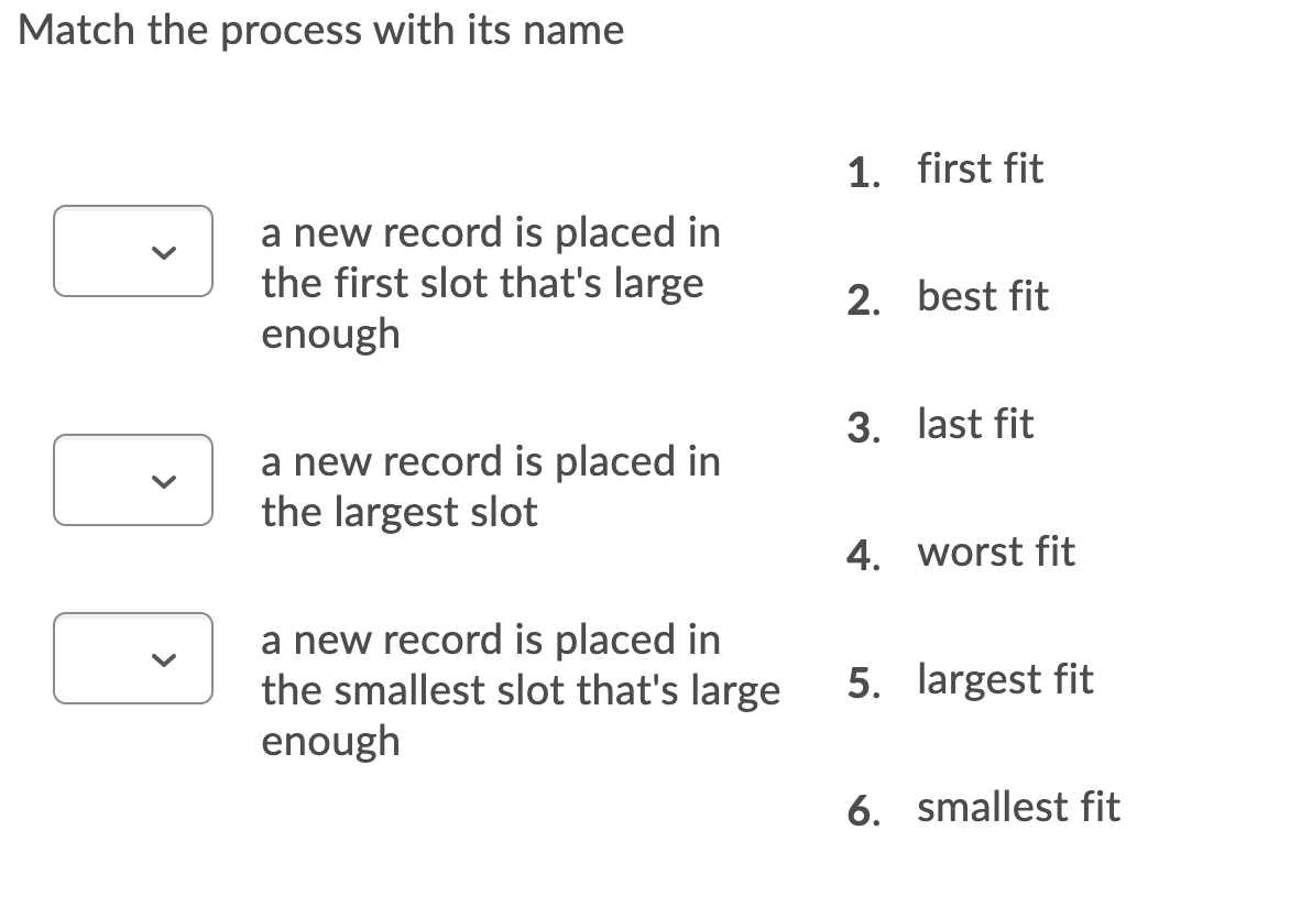 Solved Match the process with its name 1. first fit a new | Chegg.com