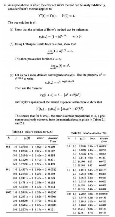 4. As a special case in which the error of Euler's | Chegg.com