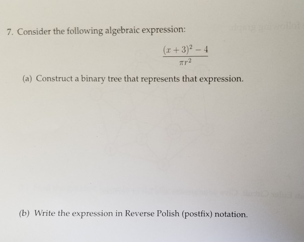 Solved 7. Consider the following algebraic expression: | Chegg.com