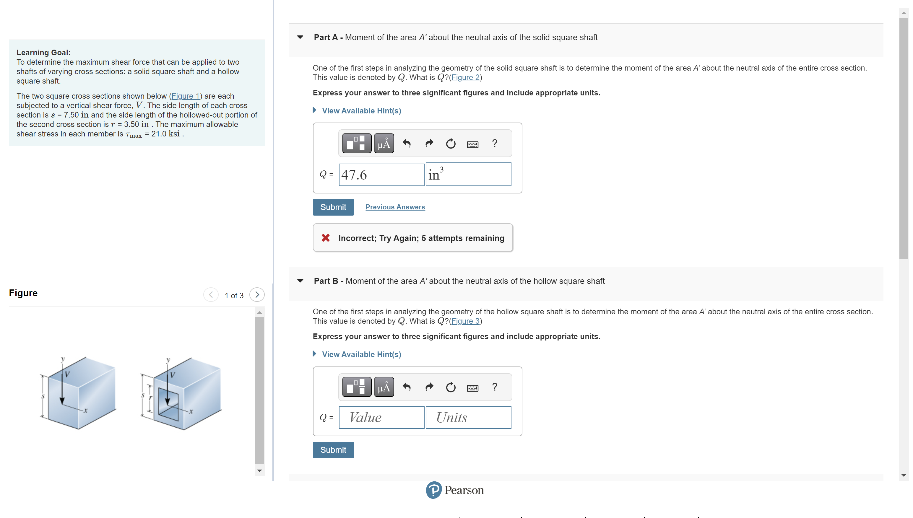 Solved ∇ Part A - Moment of the area A′ about the neutral | Chegg.com