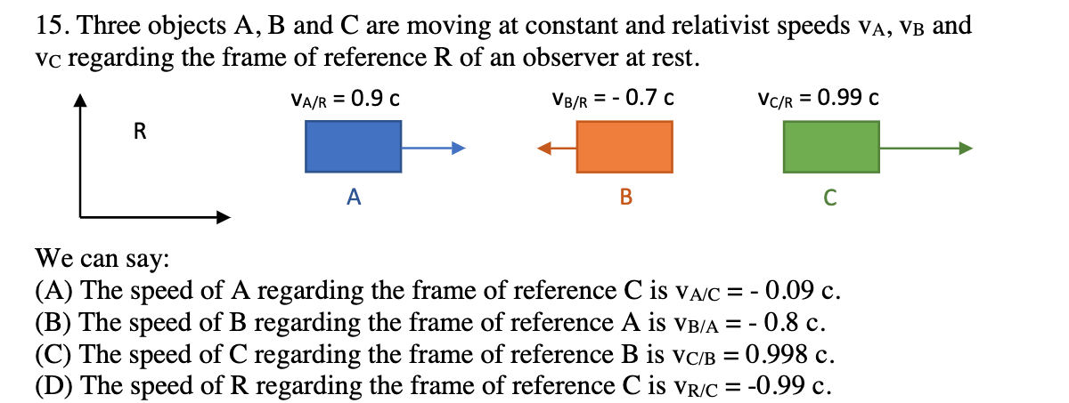 Solved 15. Three objects A, B and C are moving at constant | Chegg.com