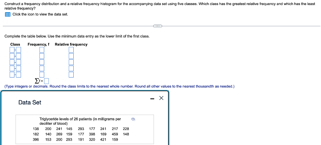 Solved Construct a frequency distribution and a relative | Chegg.com