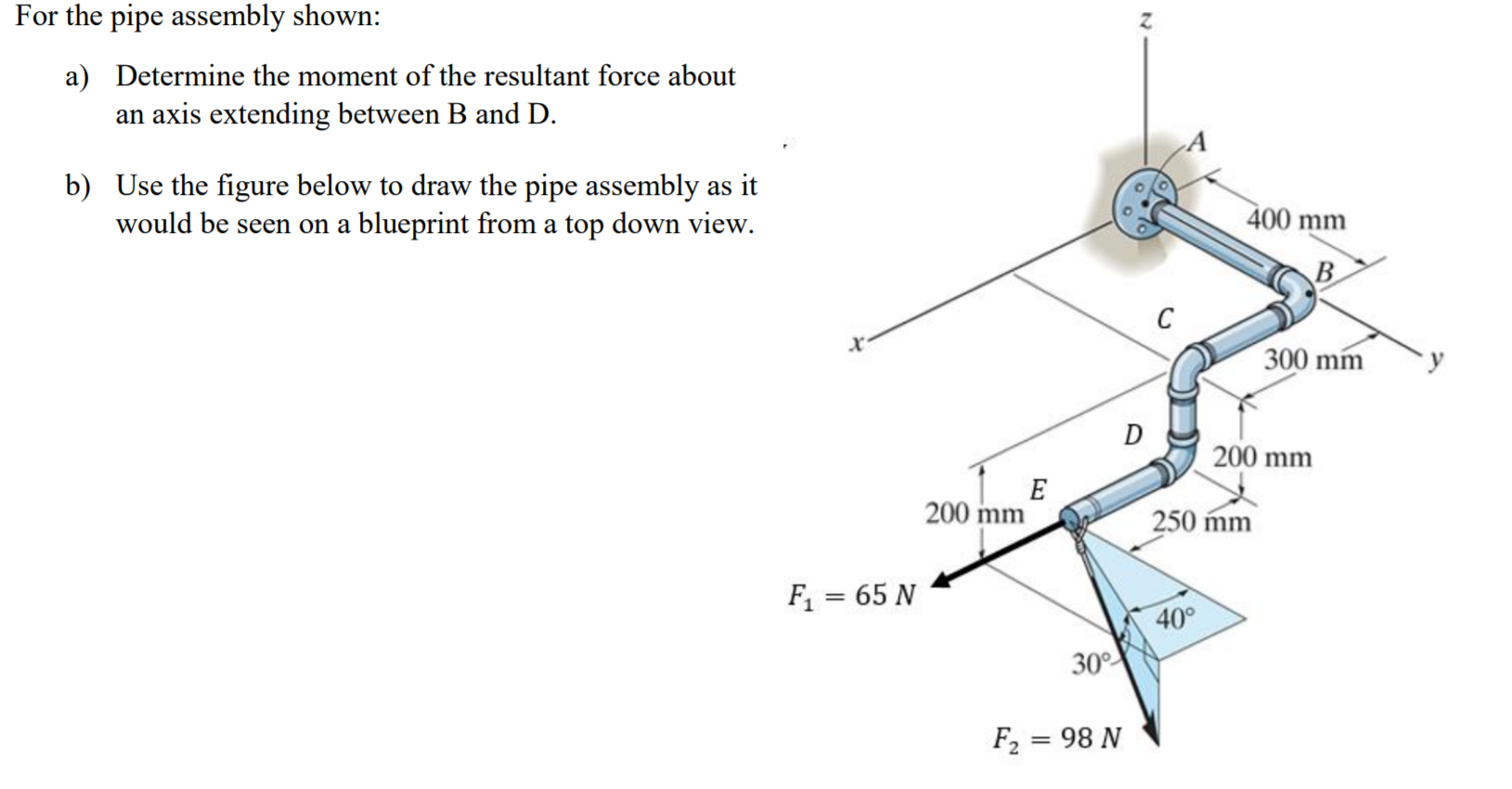 Solved For the pipe assembly shown: 2 a) Determine the | Chegg.com