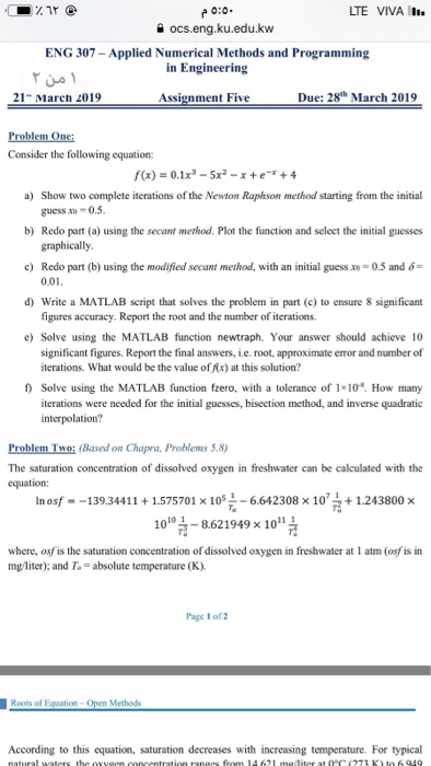 Solved LTE VIVA I ocs.eng.ku.edu.kw ENG 307-Applied | Chegg.com