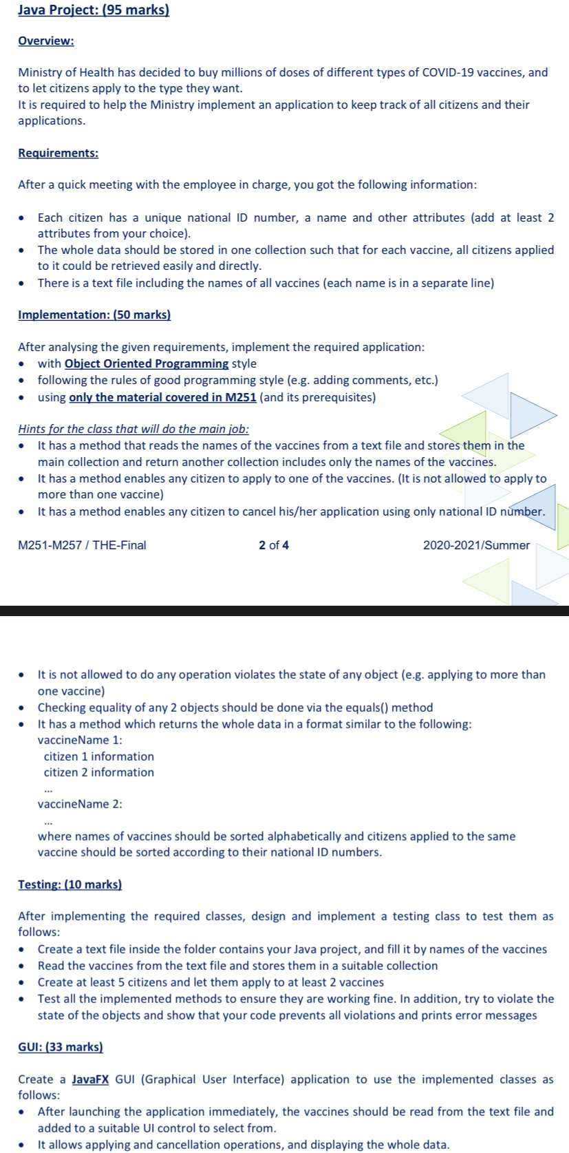 Solved Java Project: (95 marks) Overview: Ministry of Health | Chegg.com