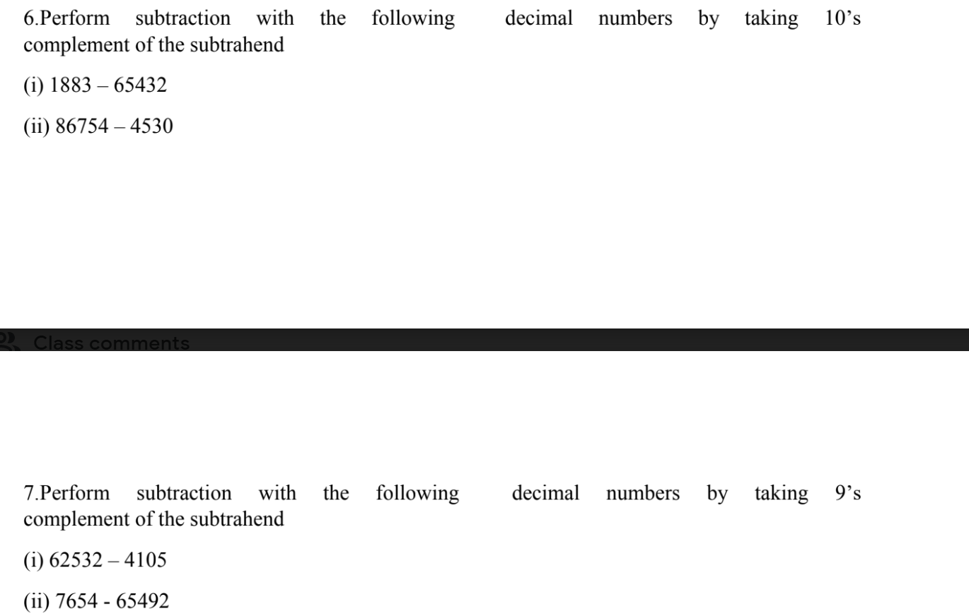 Solved 6.Perform subtraction with the following decimal | Chegg.com