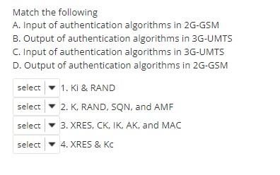 Solved Match the following A. Input of authentication | Chegg.com