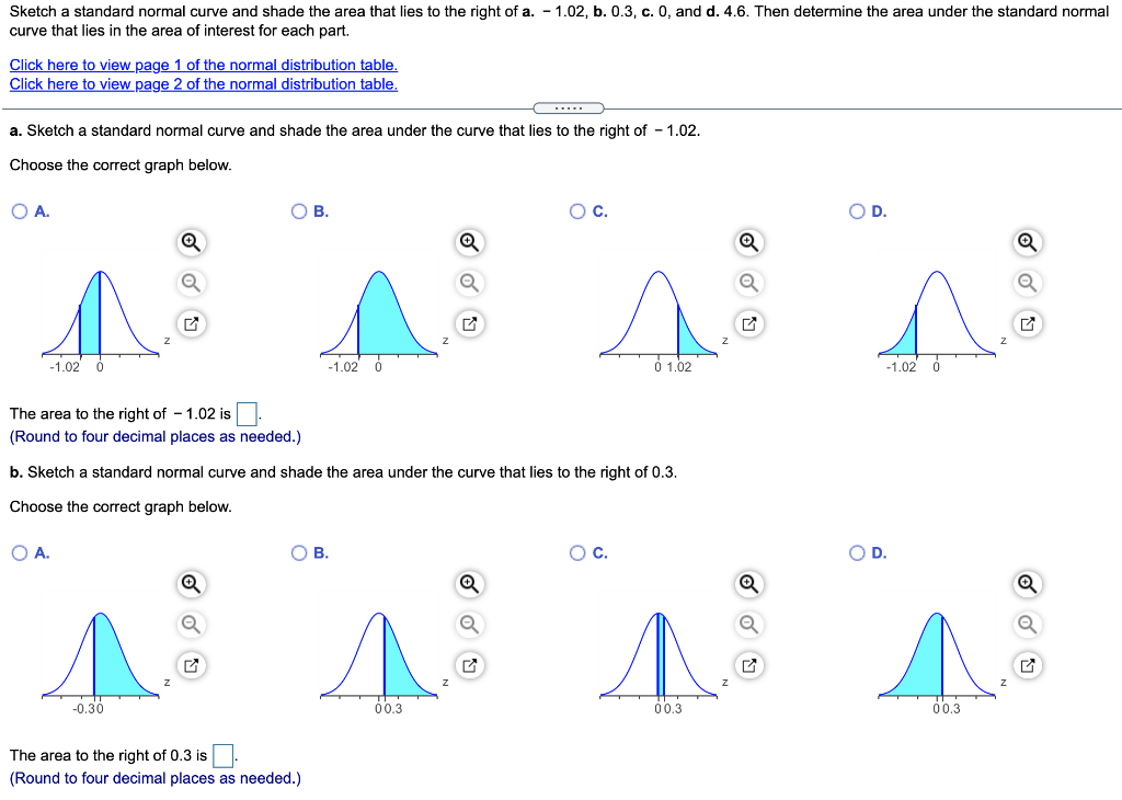 Solved Sketch a standard normal curve and shade the area | Chegg.com