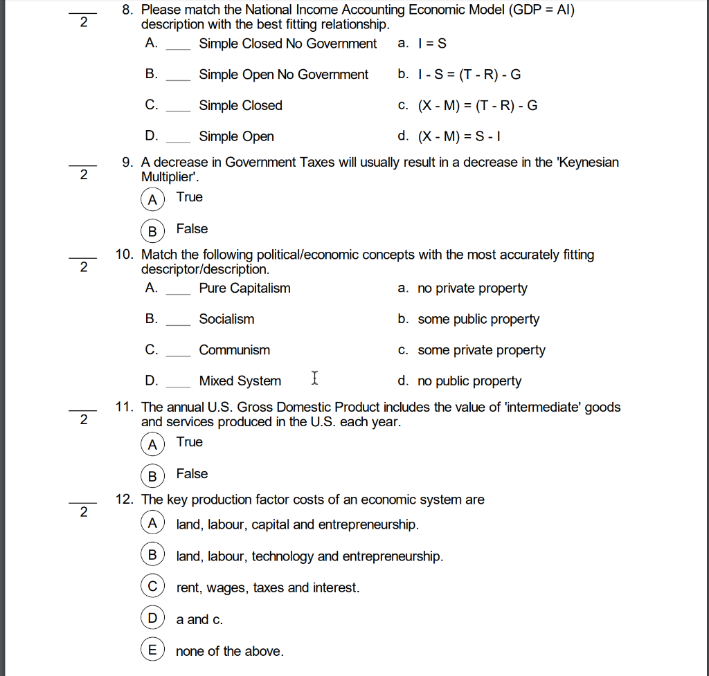 Solved Multiple Choice, True/False, Ranking, Matching | Chegg.com