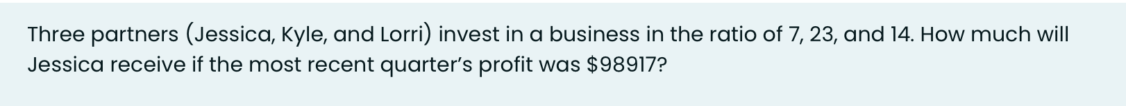 Solved Three partners (Jessica, Kyle, and Lorri) invest in a | Chegg.com
