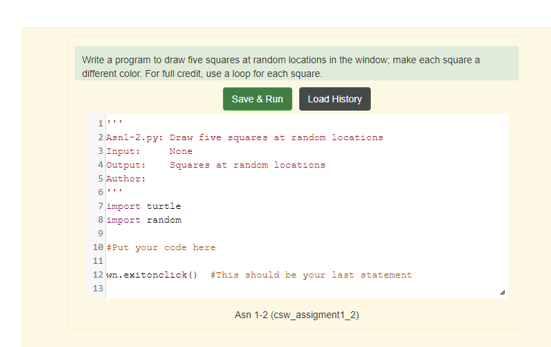 Solved Write a program to draw five squares at random | Chegg.com