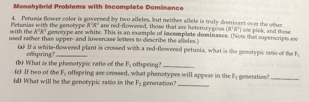 Solved Monohybrid Problems with Incomplete Dominance 4. | Chegg.com