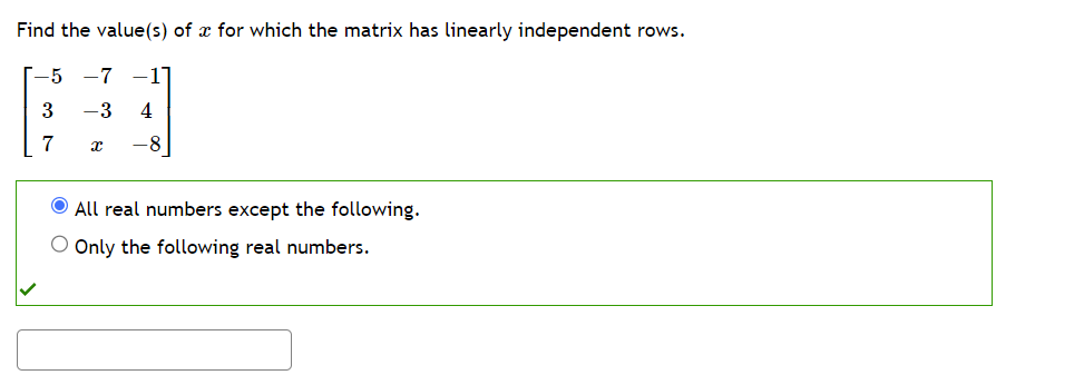 Solved Find the value(s) of x for which the matrix has | Chegg.com
