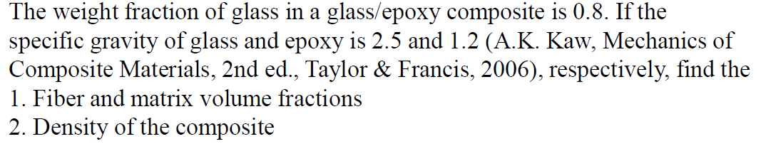 Solved The weight fraction of glass in a glass/epoxy | Chegg.com