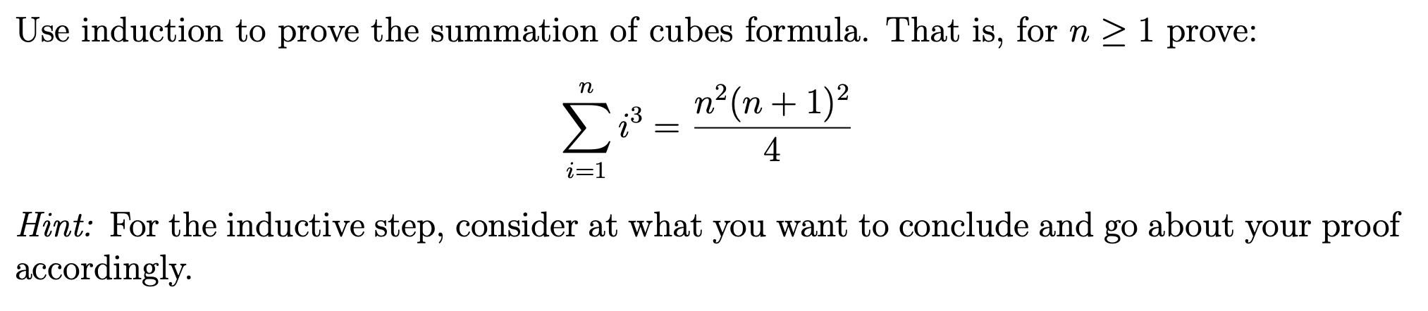 Solved Use induction to prove the summation of cubes | Chegg.com