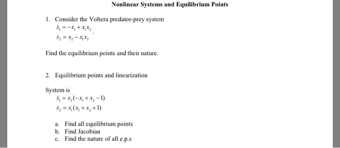 Solved Nonlinear Systems and Equilibrium Points 1. Consider | Chegg.com