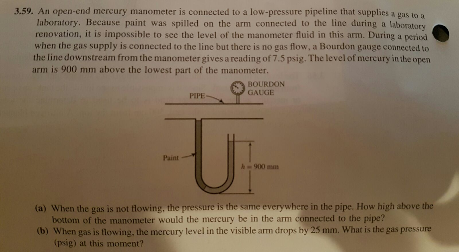 Solved 3.59. An open-end mercury manometer is connected to a | Chegg.com
