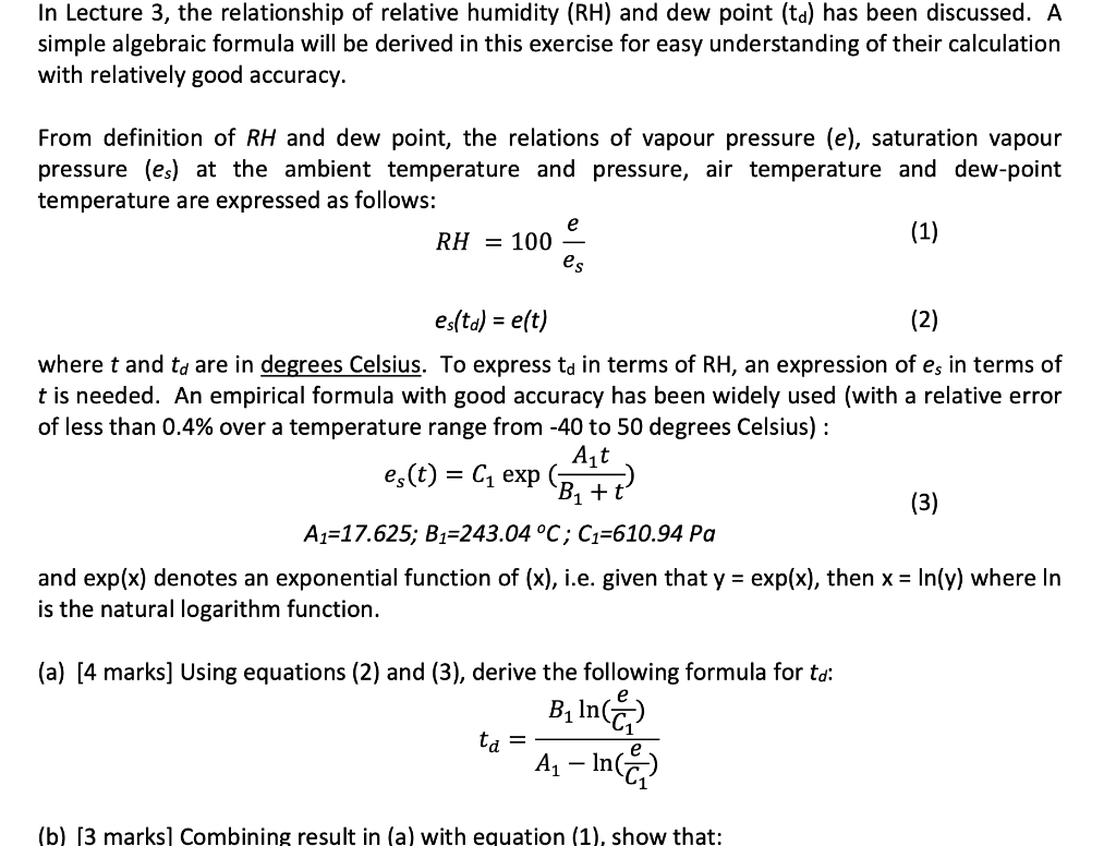Solved In Lecture 3 , the relationship of relative humidity | Chegg.com