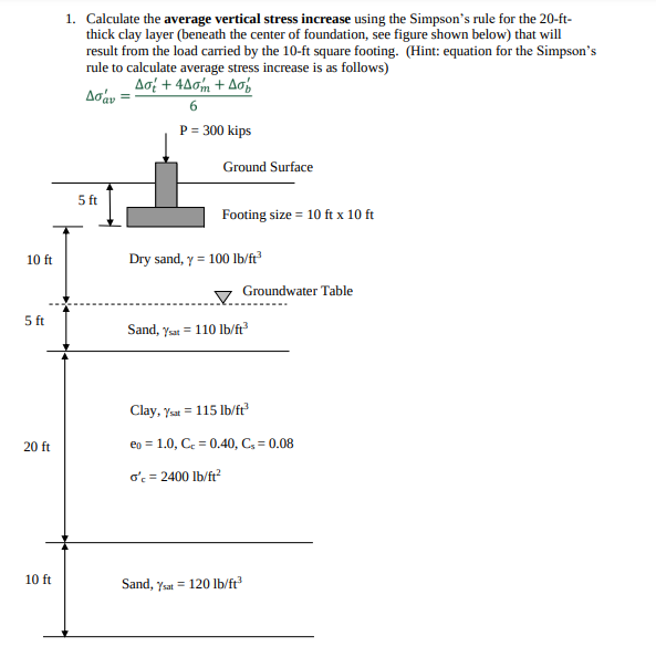 Solved 1. Calculate the average vertical stress increase | Chegg.com