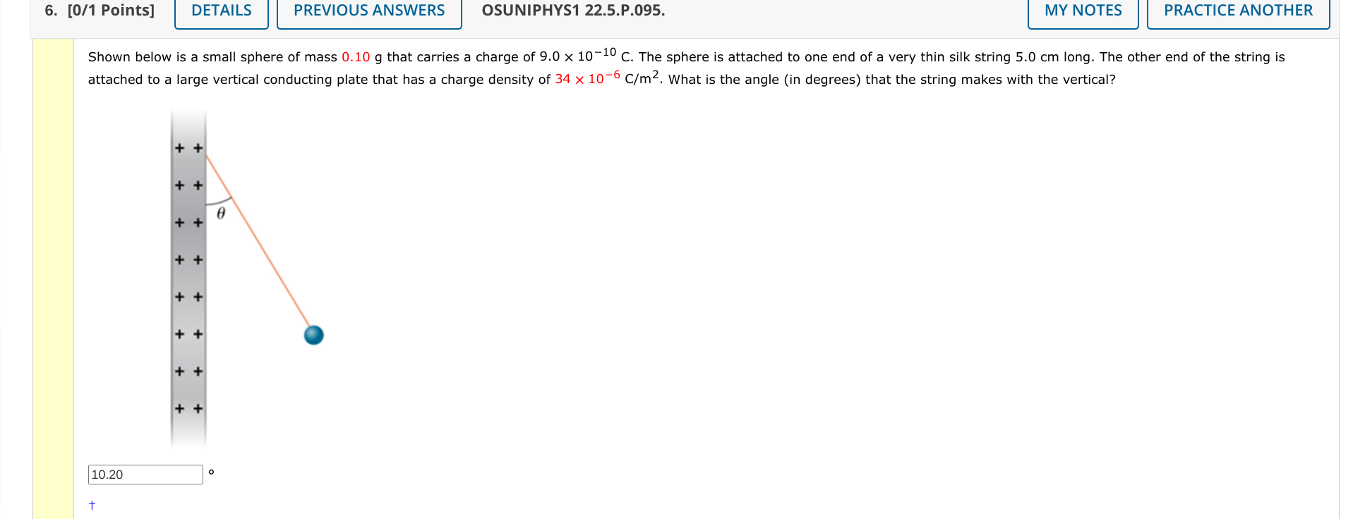 Solved Shown below is a small sphere of mass 0.10 g that | Chegg.com