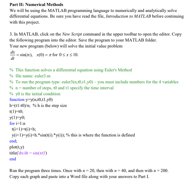 Solved Part II: Numerical Methods We will be using the | Chegg.com