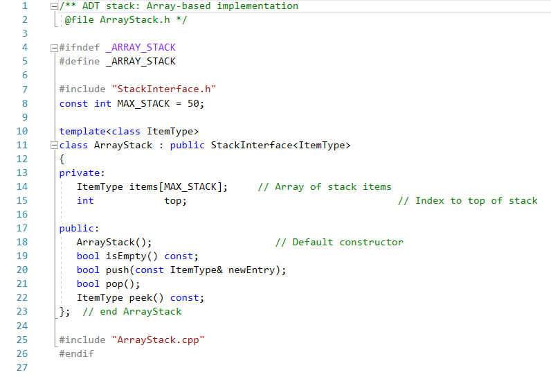 In c++ Arraystack., stackinterface.h and arrary | Chegg.com