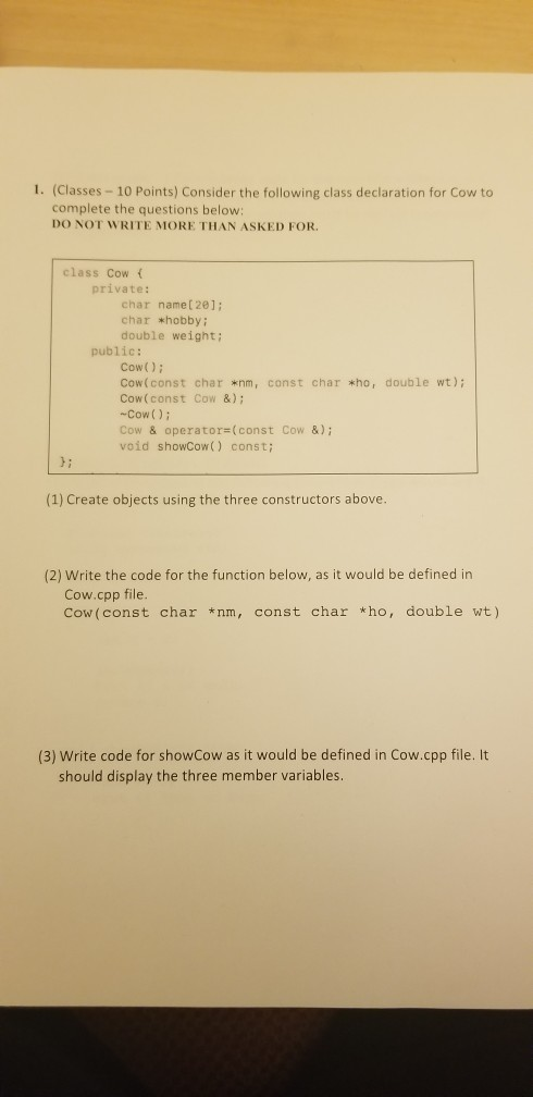 Solved 1. (Classes - 10 Points) Consider the following class | Chegg.com
