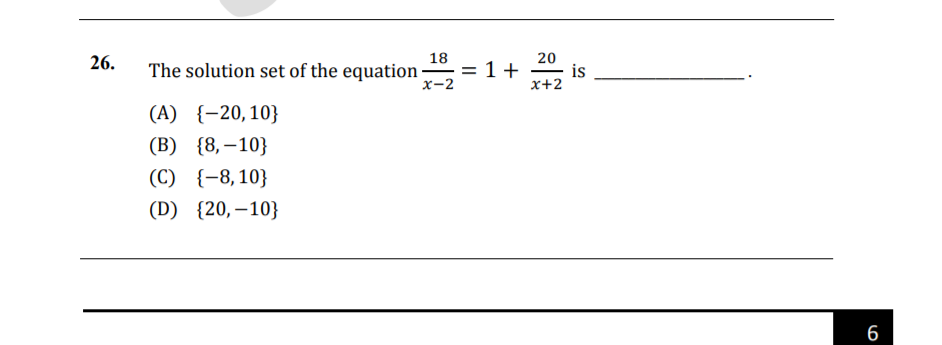 Solved 26. 20 is x+2 18 The solution set of the equation = | Chegg.com