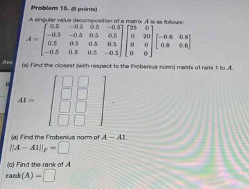 Solved Problem 15. (6 points) A singular value decomposition | Chegg.com