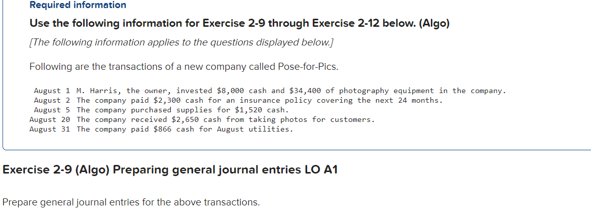 Solved Required information Use the following information | Chegg.com