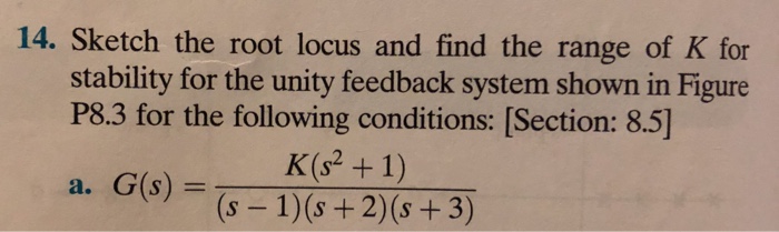 Solved 14. Sketch the root locus and find the range of K for | Chegg.com