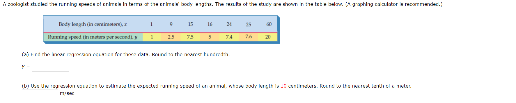 Solved A zoologist studied the running speeds of animals in | Chegg.com
