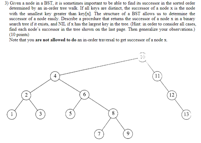Solved 3) Given a node in a BST, it is sometimes important | Chegg.com