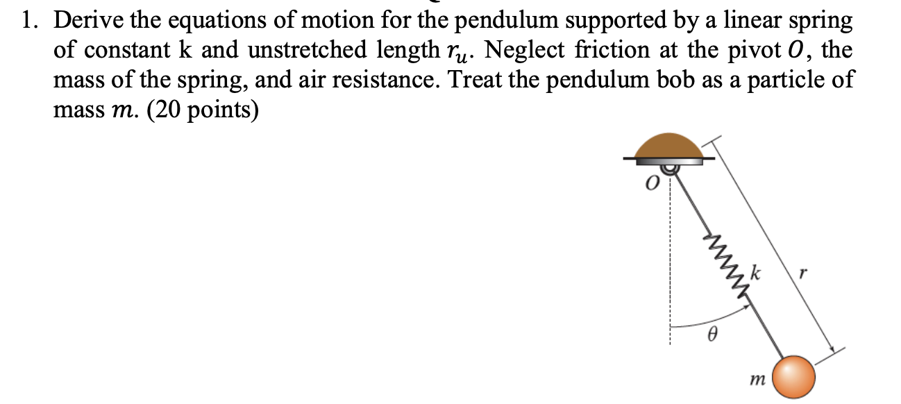 Solved 1. Derive the equations of motion for the pendulum | Chegg.com