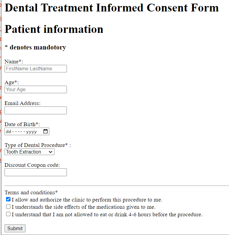 Solved Dental Ireatment Informed Consent Form Patient | Chegg.com