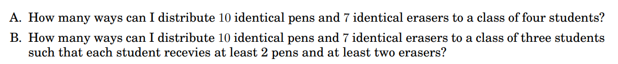Solved A. How many ways can I distribute 10 identical pens | Chegg.com