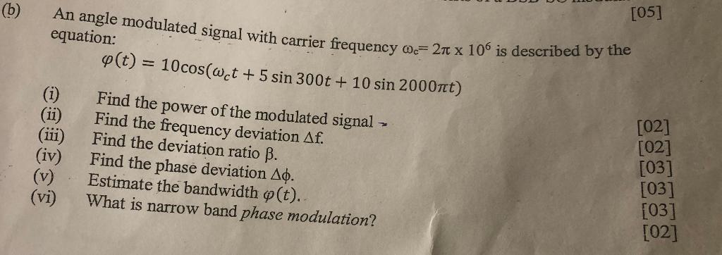 Solved An angle modulated signal with carrier frequency | Chegg.com