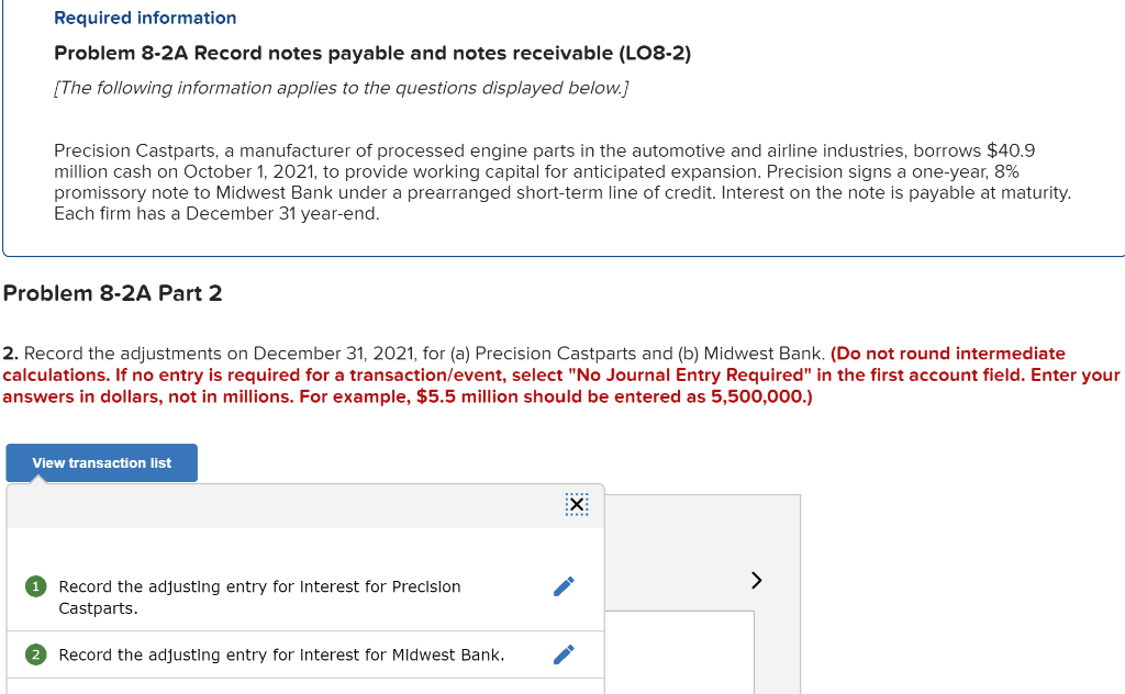 Solved Required information Problem 8-2A Record notes | Chegg.com