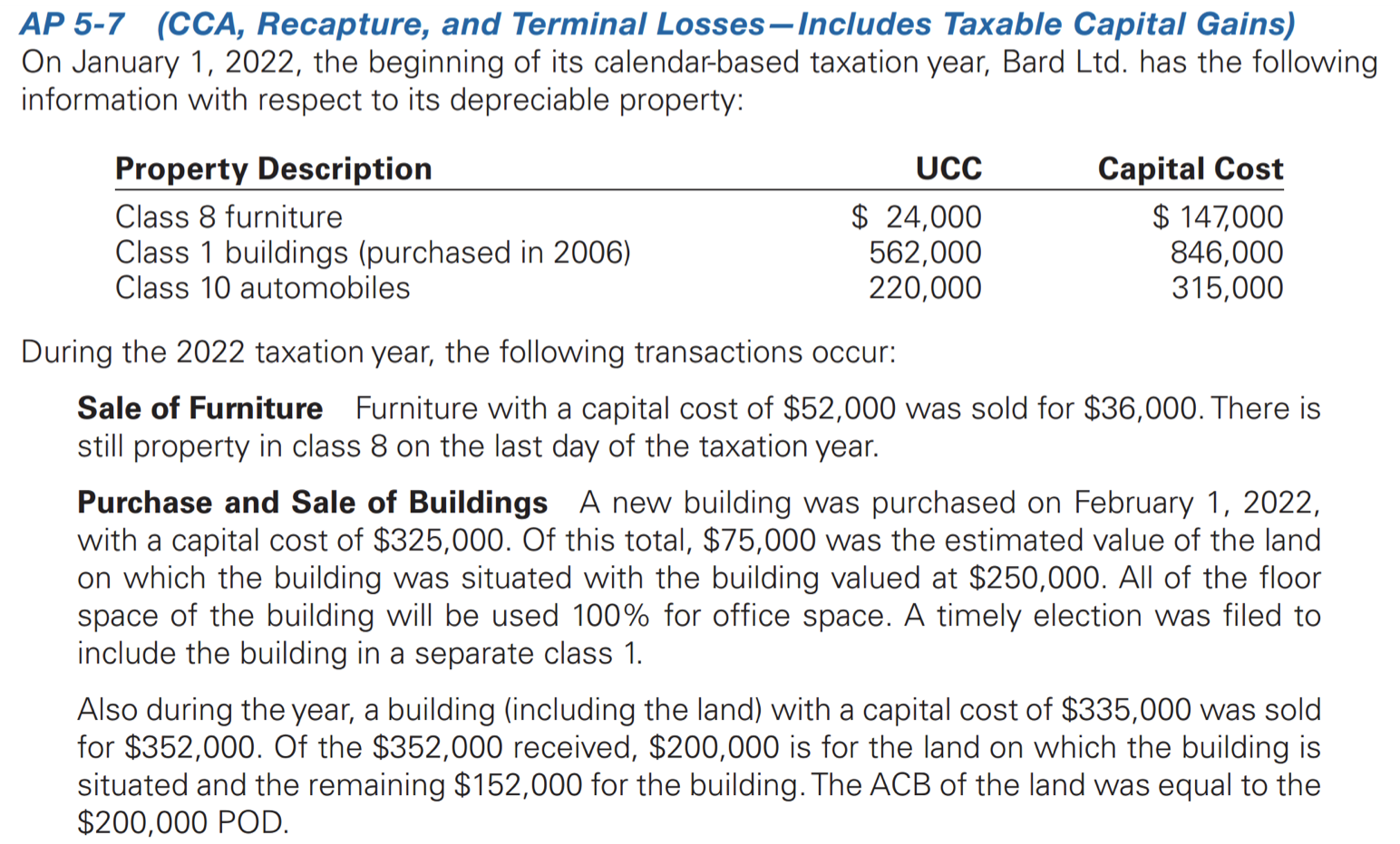 AP 5-7 (CCA, Recapture, and Terminal Losses-Includes | Chegg.com