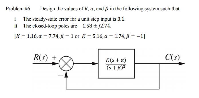 Solved Problem #6 Design the values of K, ?, and ? in the | Chegg.com