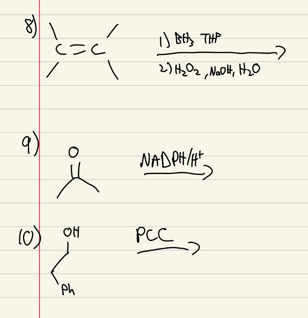 Solved 8) 9) (0) сус / O 550 Ph 1) BHS THE 2) H2O2, NaOH, | Chegg.com