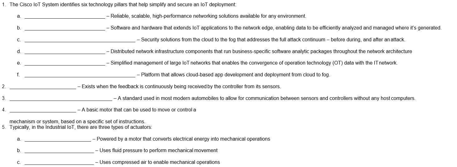 Solved 1. The Cisco loT System identifies six technology | Chegg.com