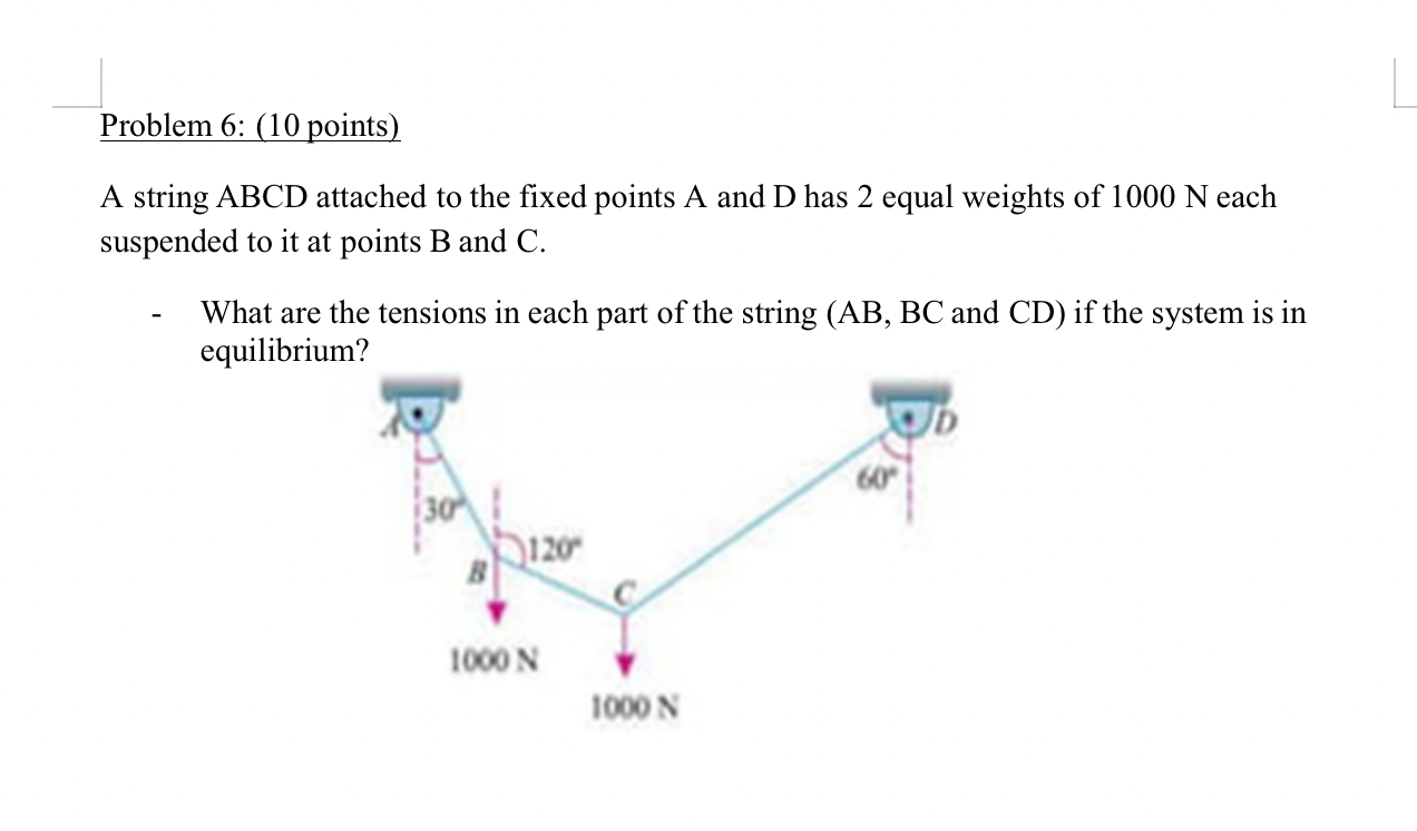 Solved A string ABCD attached to the fixed points A and D | Chegg.com
