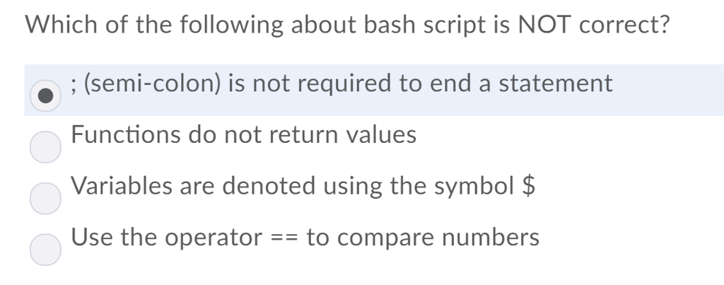 Solved Which of the following about bash script is NOT | Chegg.com