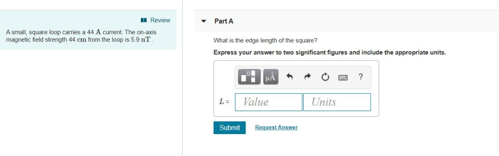 Solved I Review Part A A small, square loop carries a 44 A | Chegg.com