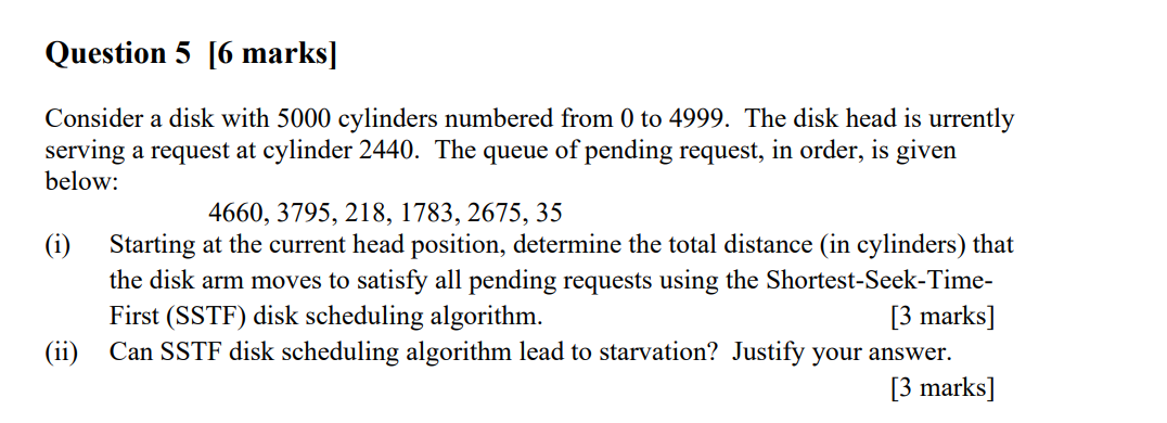 Solved Consider a disk with 5000 cylinders numbered from 0 | Chegg.com