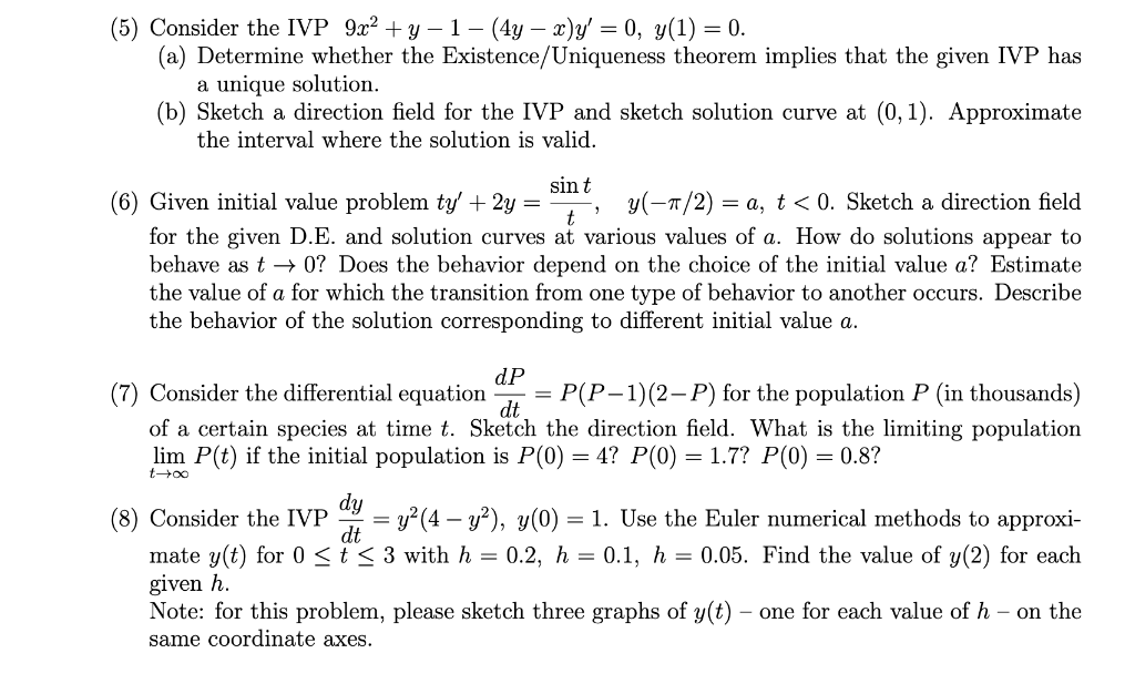 Solved (5) Consider the IVP 9x2+y−1−(4y−x)y′=0,y(1)=0 (a) | Chegg.com