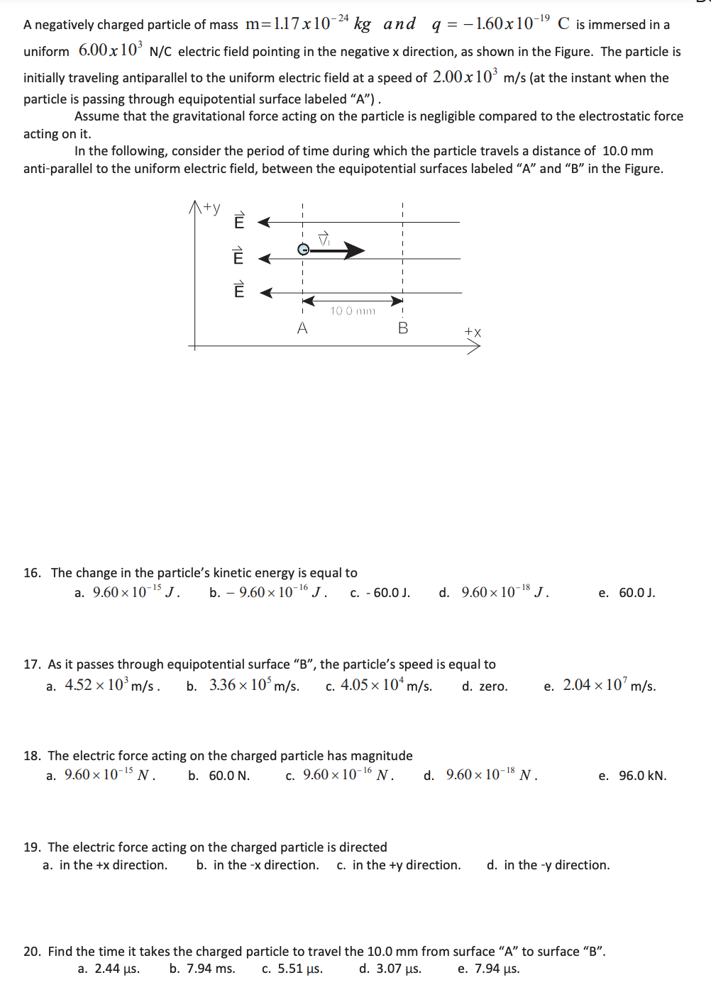 Solved A negatively charged particle of mass m=1.17×10−24 kg | Chegg.com