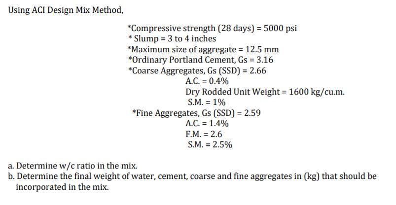 Solved Using ACI Design Mix Method, *Compressive strength | Chegg.com